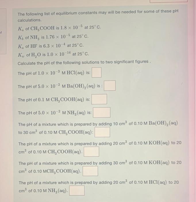 Solved The following list of equilibrium constants may will | Chegg.com