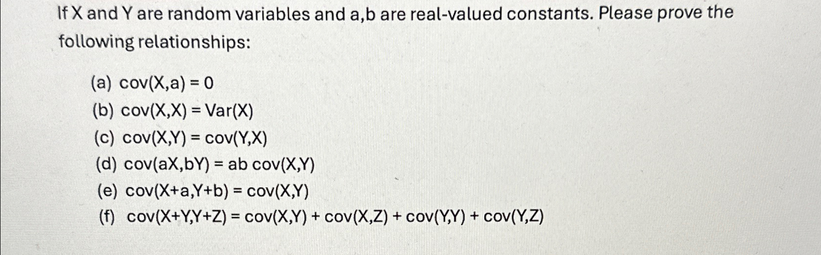 Solved If x ﻿and Y ﻿are random variables and a,b ﻿are | Chegg.com