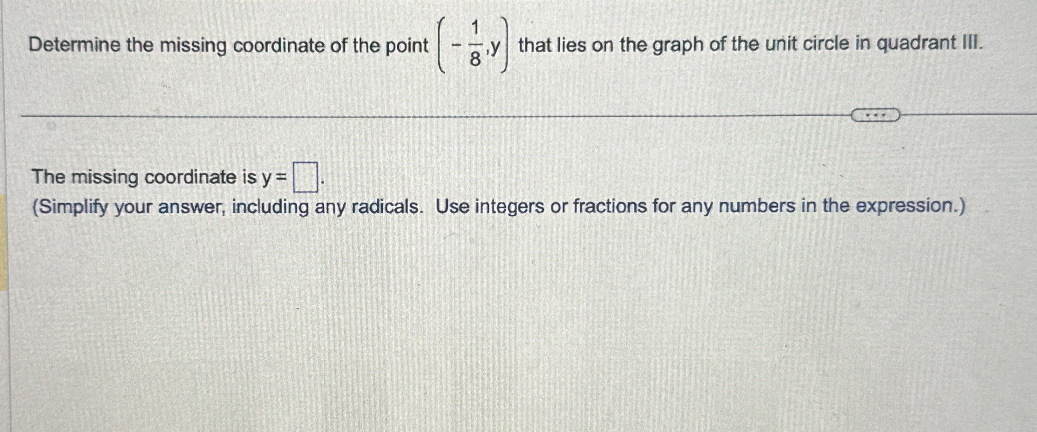 Solved Determine the missing coordinate of the point (-18,y) | Chegg.com