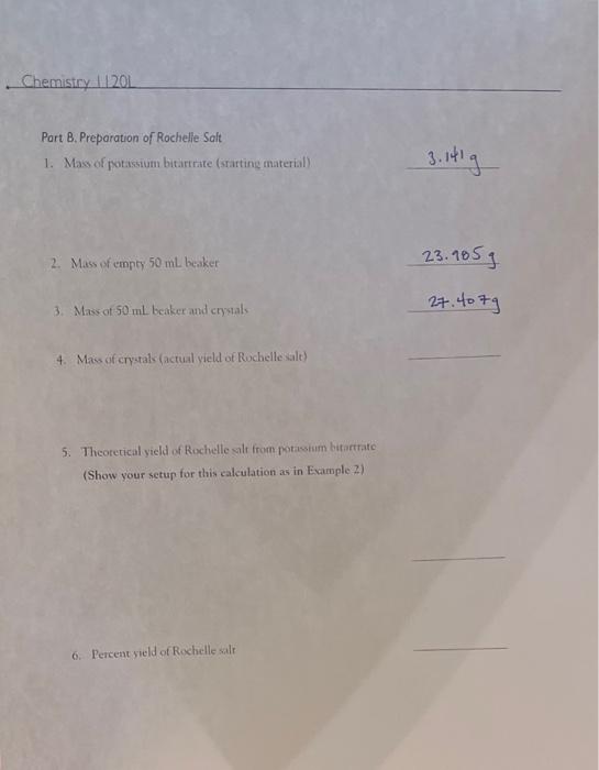 Solved Report Sheet: Preparation of Rochelle Salt, Part B. | Chegg.com