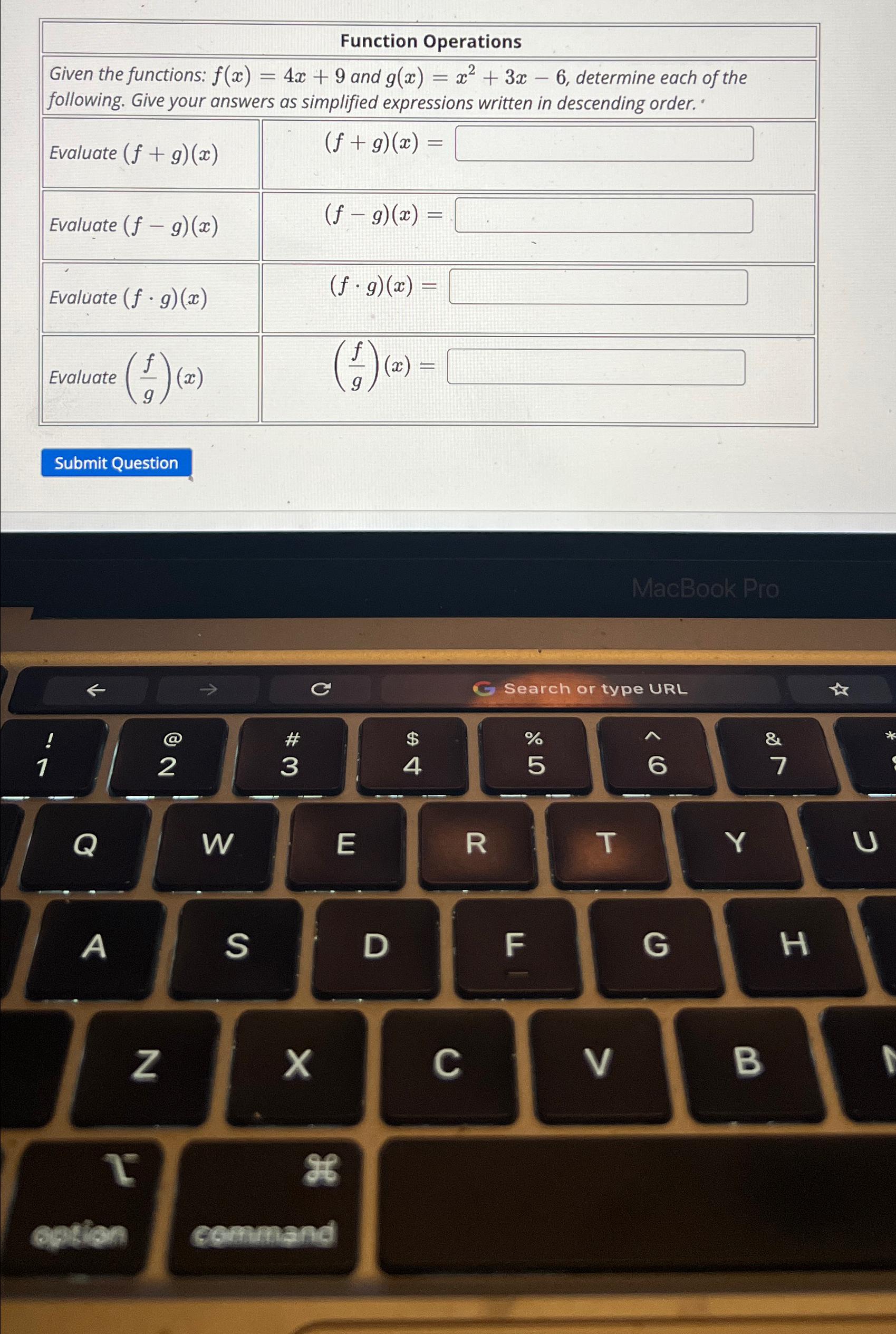 Solved Function Operationsgiven The Functions Fx4x9 