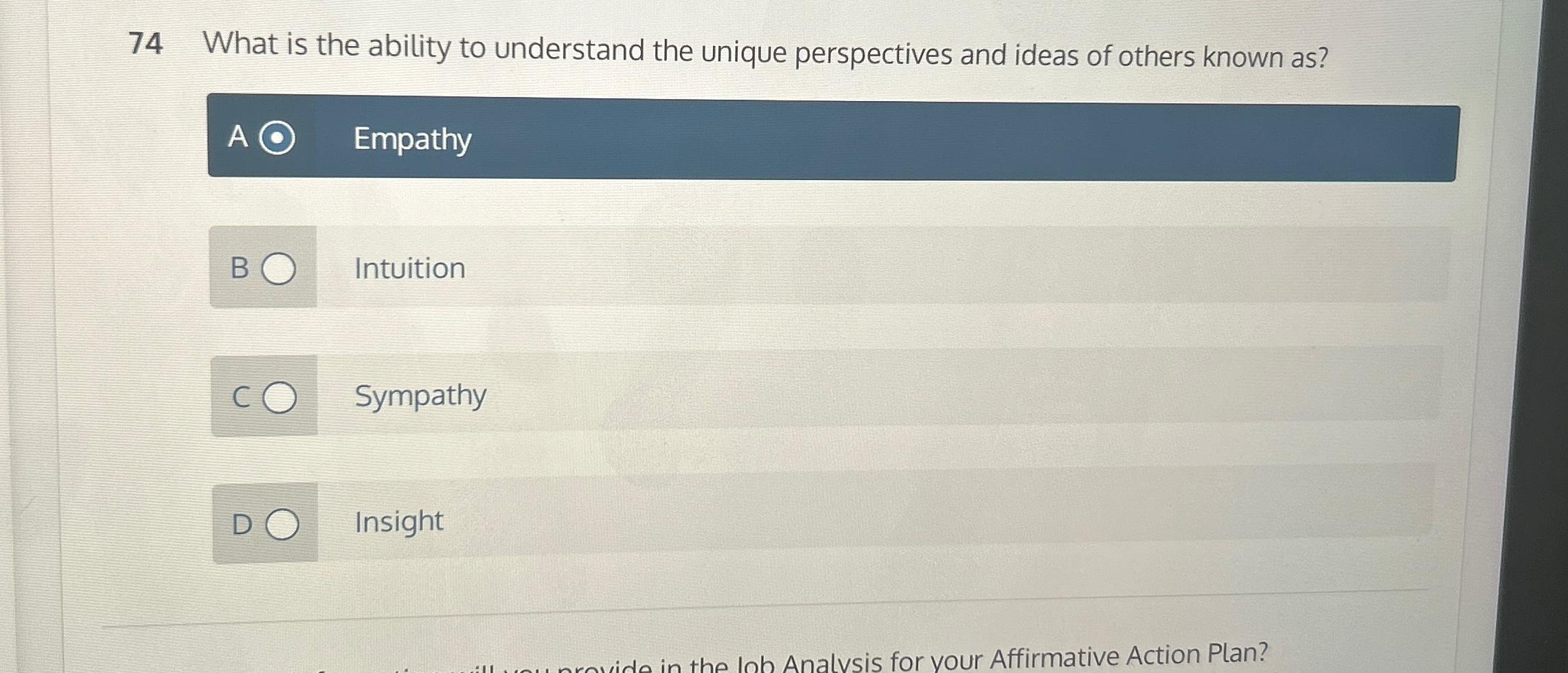 Solved 74 ﻿What is the ability to understand the unique | Chegg.com