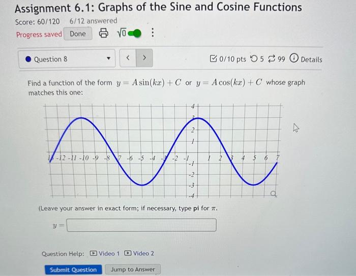 Solved Assignment 6.1: Graphs of the Sine and Cosine | Chegg.com