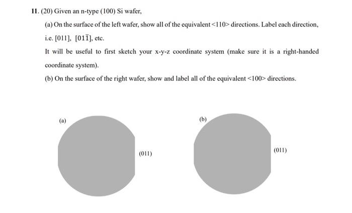 Solved 1. (20) Given an n-type (100) Si wafer, (a) On the | Chegg.com