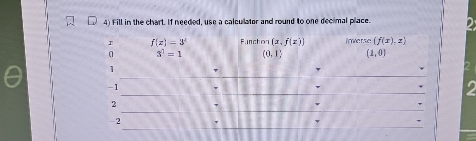 Solved 4) ﻿Fill in the chart. If needed, use a calculator | Chegg.com