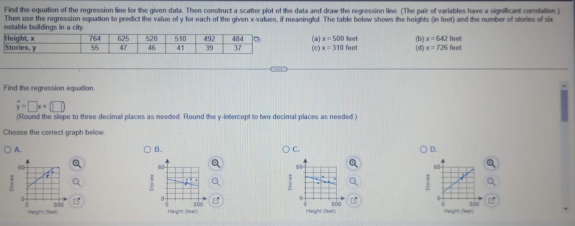 Solved Find the equation of the regression line for the | Chegg.com