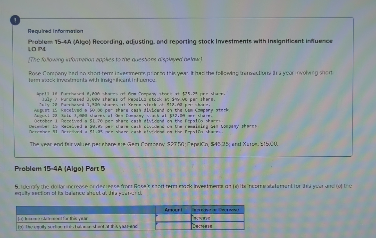 Solved !Required informationProblem 15-4A (Algo) ﻿Recording, | Chegg.com