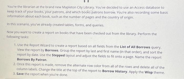 Solved You're the librarian at the brand new Mapleton City | Chegg.com