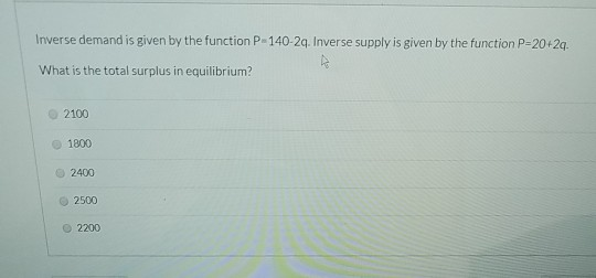 Solved Inverse demand is given by the function P-140-2q. | Chegg.com