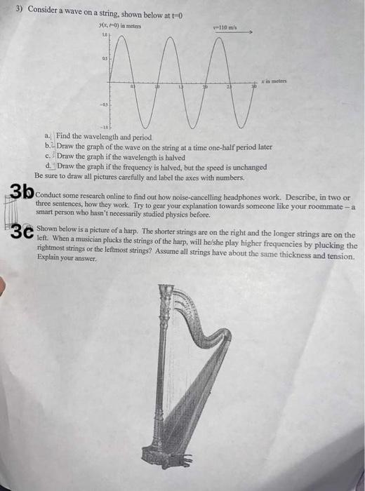 Solved 3) Consider a wave on a string, shown below at t=0 a. | Chegg.com