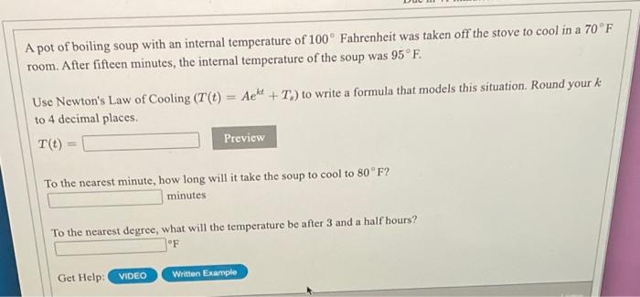 Solved A pot of boiling soup with an internal temperature of | Chegg.com