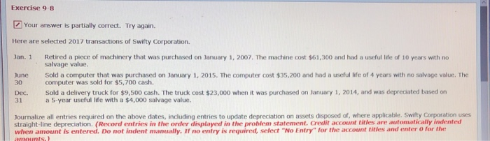 Solved Exercise 9-8 Your answer is partially correct. Try | Chegg.com