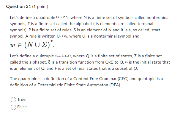 Solved Question 31 (1 ﻿point)symbols, Σ ﻿is a finite set | Chegg.com