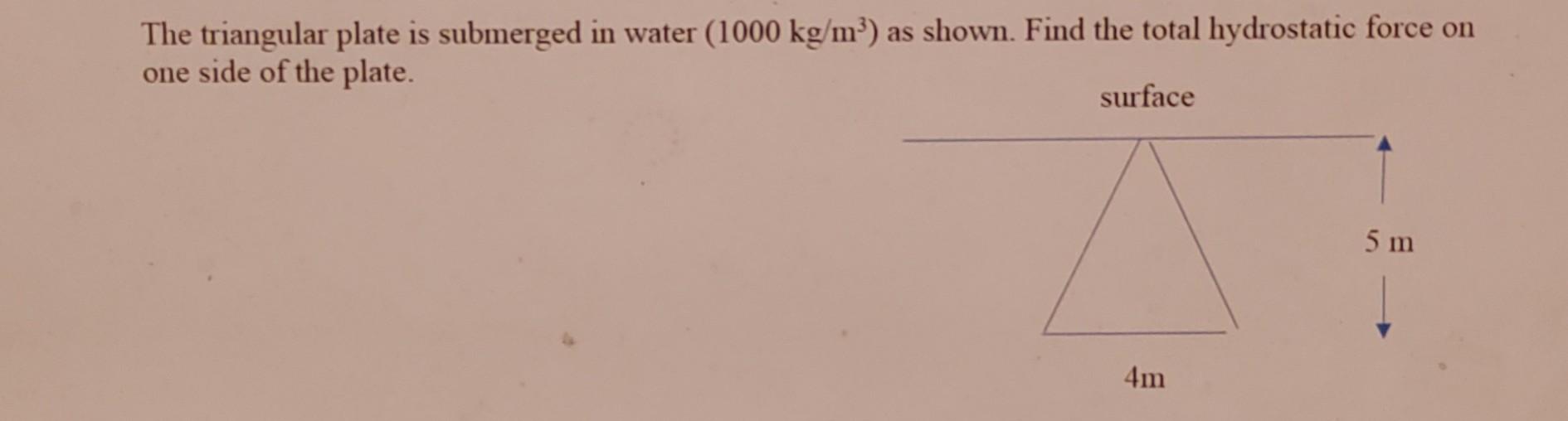 Solved The triangular plate is submerged in water (1000 | Chegg.com