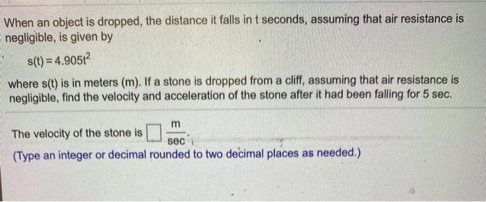 Solved When an object is dropped, the distance it falls in t | Chegg.com