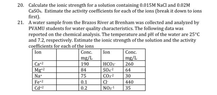 Solved 20. Calculate the ionic strength for a solution | Chegg.com