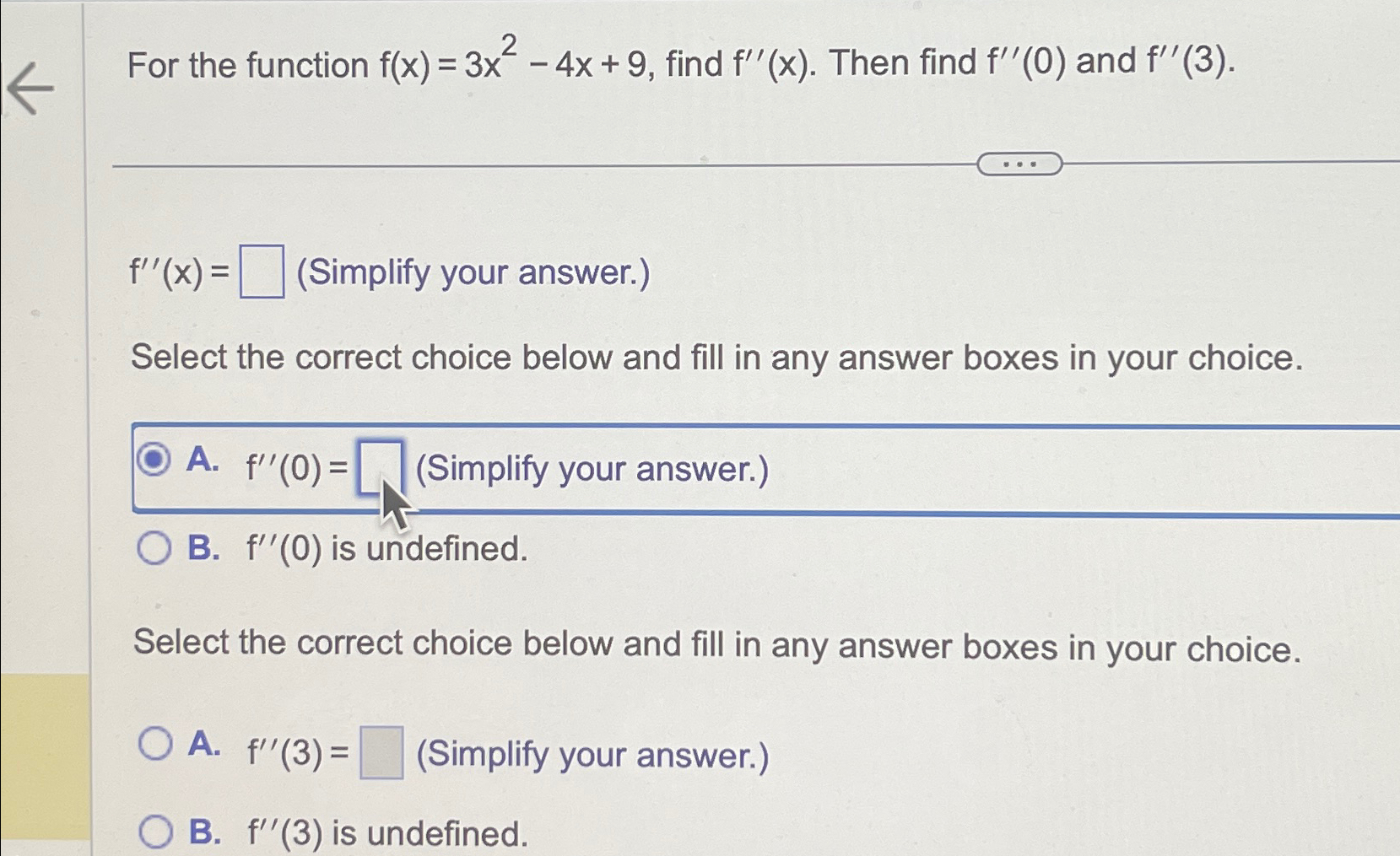 Solved For the function f(x)=3x2-4x+9, ﻿find f''(x). ﻿Then | Chegg.com