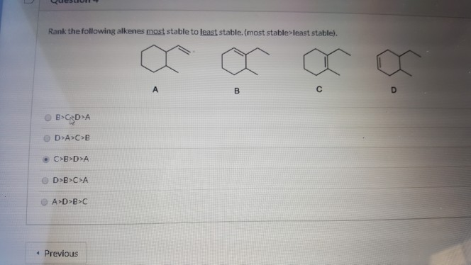 Solved Rank the following alkenes most stable to least | Chegg.com