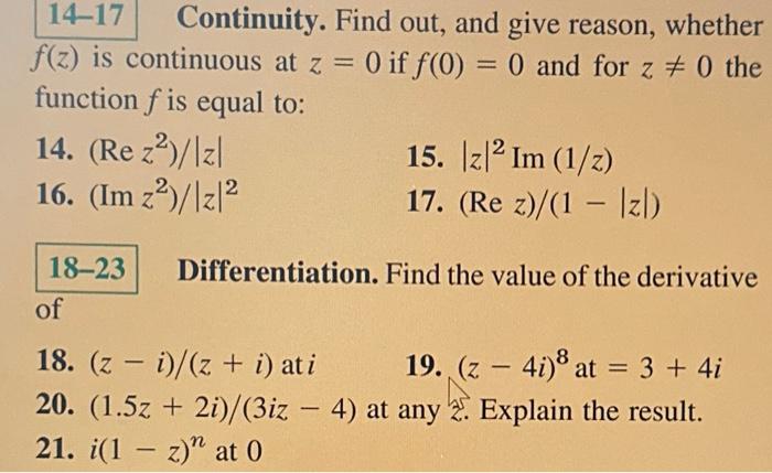 14-17 Continuity. Find out, and give reason, whether | Chegg.com