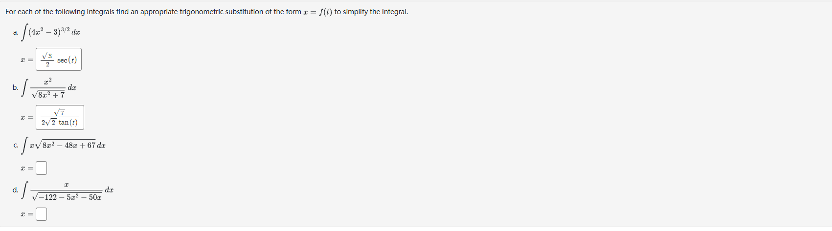 For each of ﻿the following integrals find an | Chegg.com