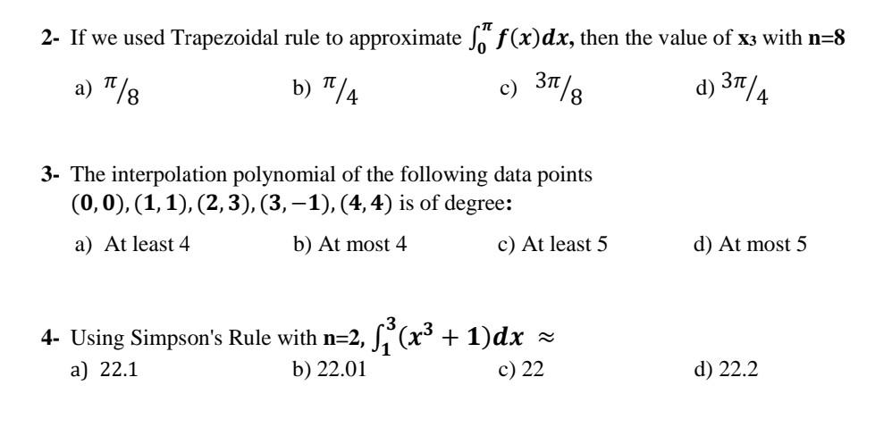 Solved 2- If we used Trapezoidal rule to approximate \\( | Chegg.com