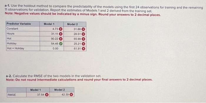 Solved a-1. Use the holdout method to compare the | Chegg.com