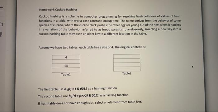 Cuckoo hashing is a scheme in computer programming | Chegg.com