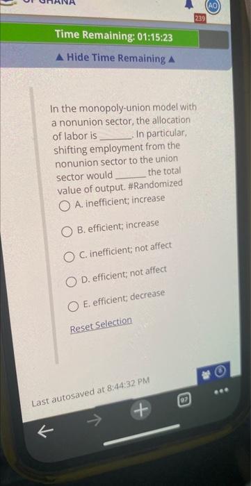 Solved In the monopoly-union model with a nonunion sector, | Chegg.com