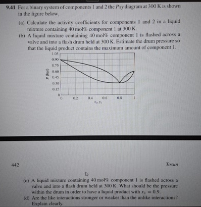 Solved 9.41 ﻿For a binary system of components 1 ﻿and 2 ﻿the | Chegg.com
