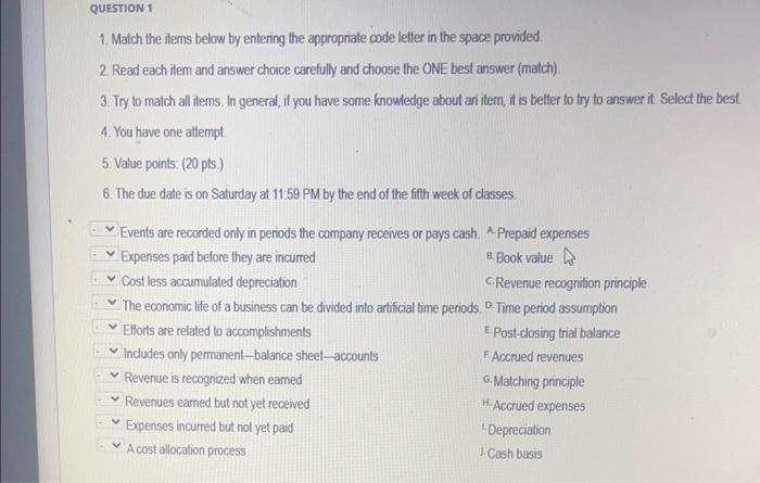 Solved Match the items below by entering the appropriate | Chegg.com