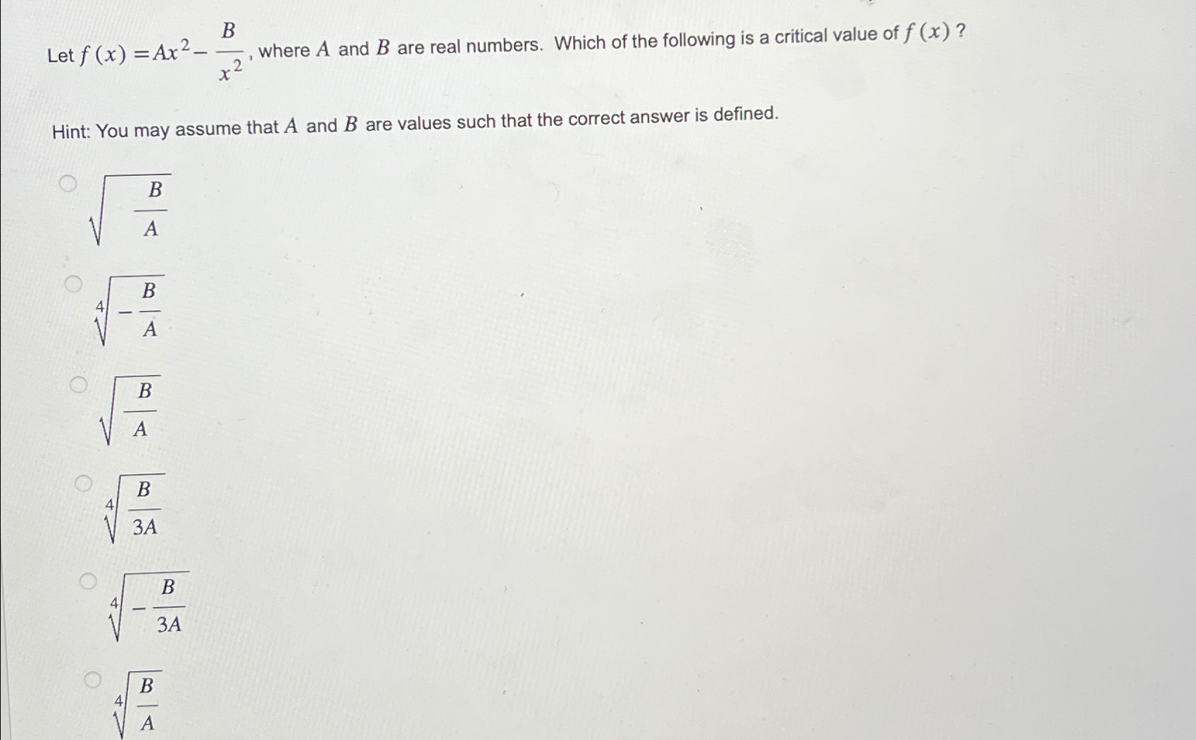 Solved Let f(x)=Ax2-Bx2, ﻿where A and B ﻿are real numbers. | Chegg.com