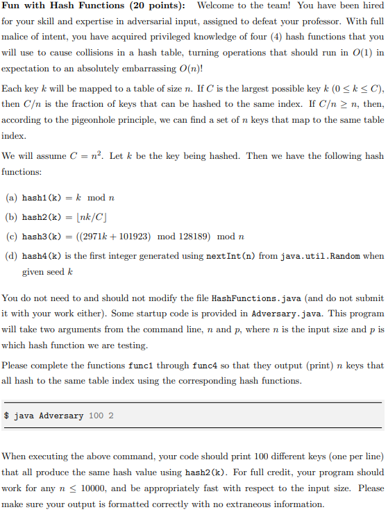 Solved Fun with Hash Functions (20 ﻿points): Welcome to the | Chegg.com