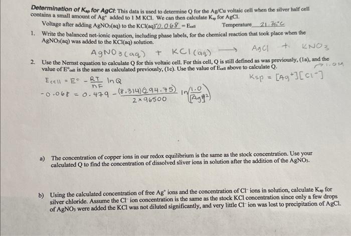 Solved Determination of Kmp for AgCt : This data is used to | Chegg.com