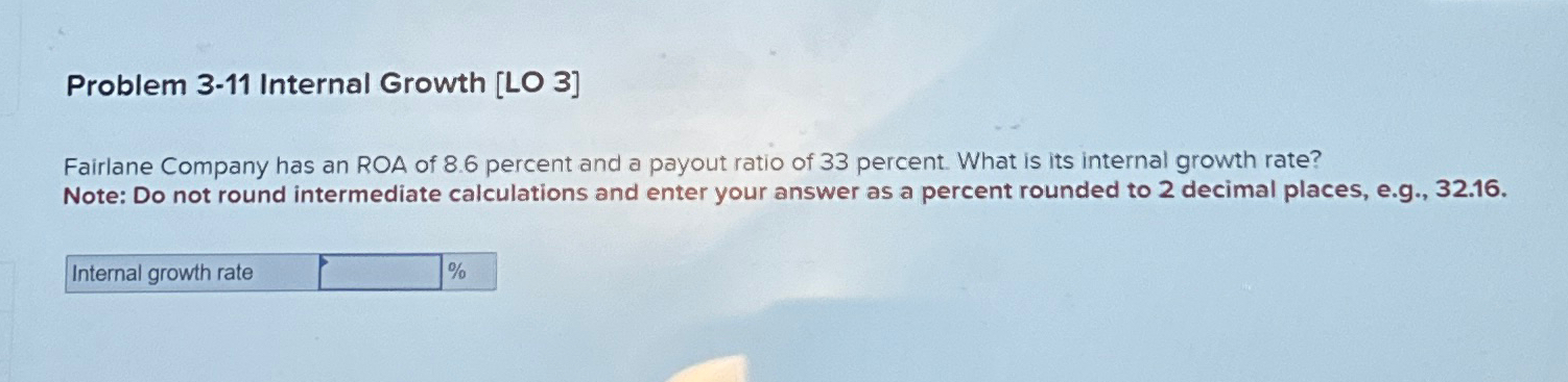 Solved Problem 3-11 ﻿Internal Growth [LO 3]Fairlane Company | Chegg.com