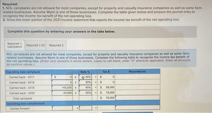 Solved Required: 1. NOL carrybacks are not allowed for most | Chegg.com
