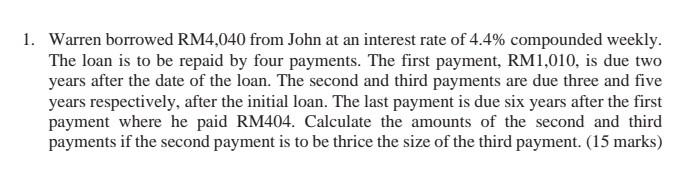 Solved Warren borrowed RM4,040 ﻿from John at an interest | Chegg.com