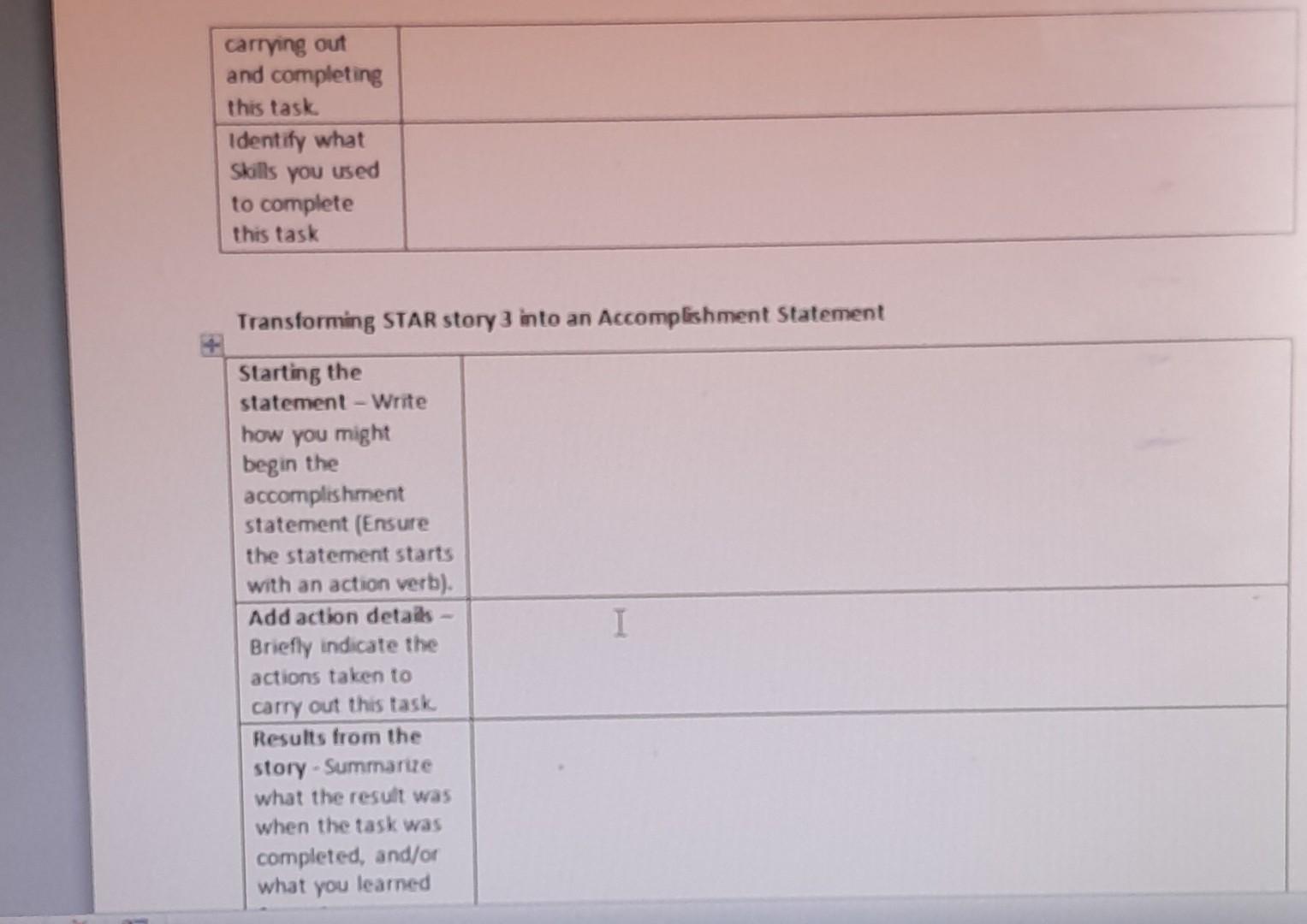 My STAR Stories and STAR statements Complete the | Chegg.com
