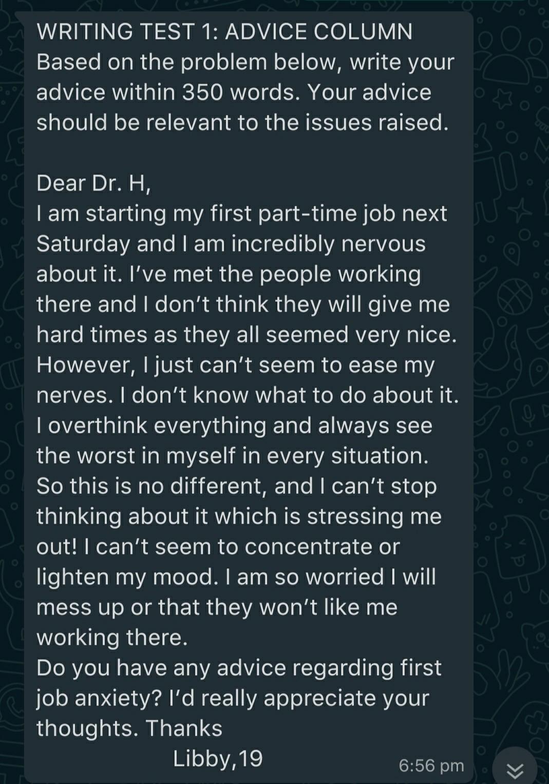 Solved WRITING TEST 1: ADVICE COLUMN Based on the problem | Chegg.com