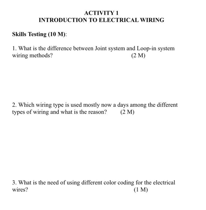 Solved ACTIVITY 1 INTRODUCTION TO ELECTRICAL WIRING Skills | Chegg.com