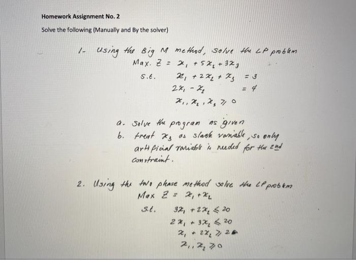 Solved Homework Assignment No. 2 Solve the following | Chegg.com