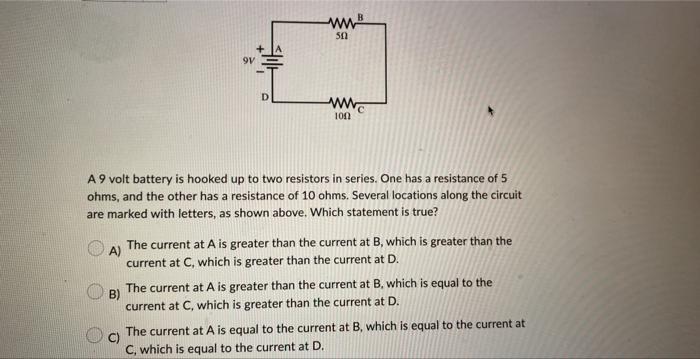 Solved A 9 volt battery is hooked up to two resistors in | Chegg.com