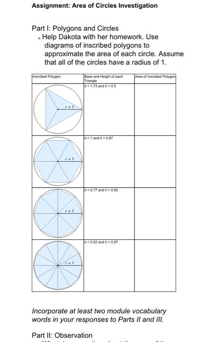Solved Part I: Polygons and Circles a. Help Dakota with her | Chegg.com