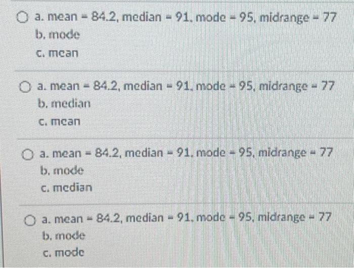 Solved For the given data set, find the a. mean b. median c. | Chegg.com