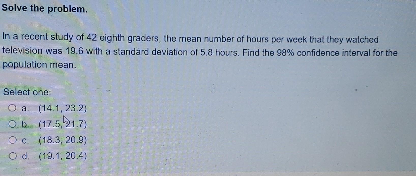 Solved Solve the problem. In a recent study of 42 eighth | Chegg.com