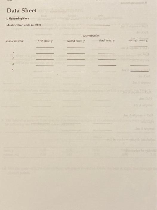 Data Sheet 1. Measuring Mass identification code | Chegg.com