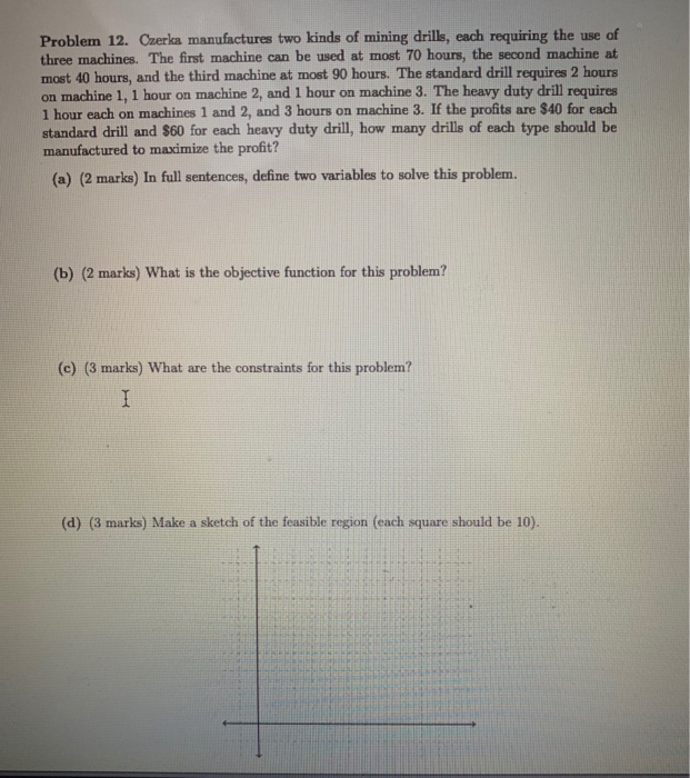 Solved Problem 12. Czerka manufactures two kinds of mining | Chegg.com