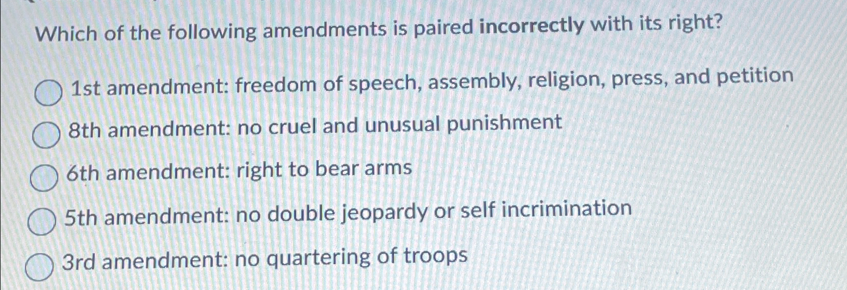 Solved Which of the following amendments is paired | Chegg.com