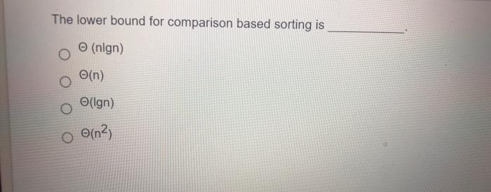Solved The lower bound for comparison based sorting is | Chegg.com
