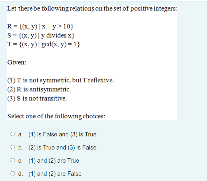 Solved Let there be following relations on the set of | Chegg.com