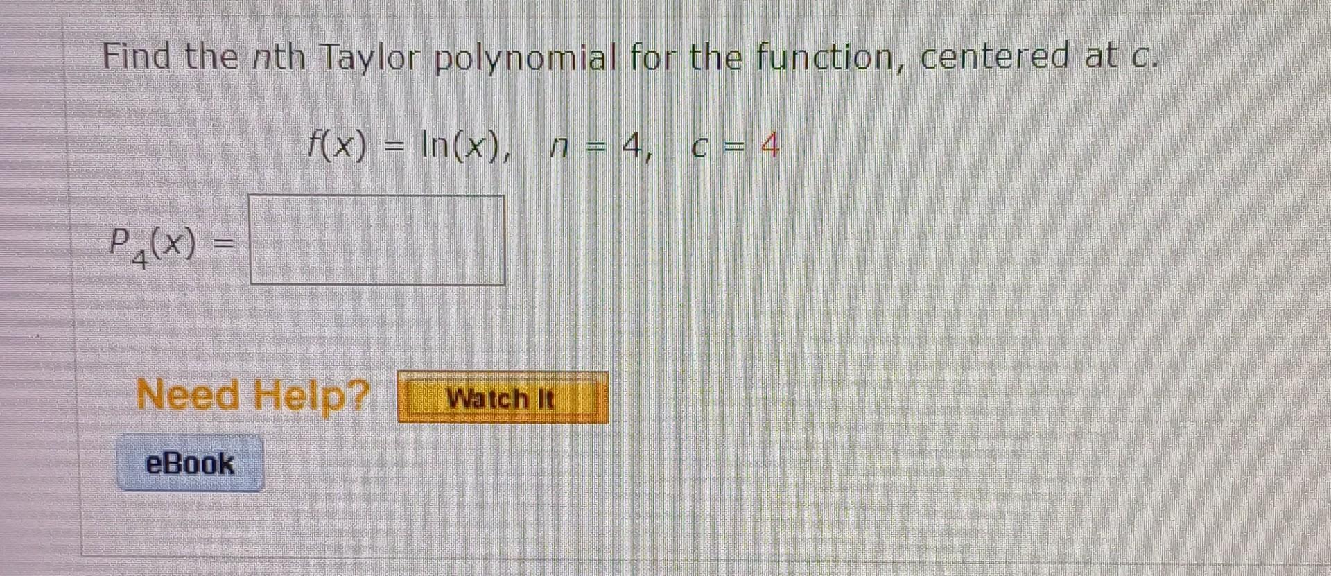 Solved Find the nth Taylor polynomial for the function, | Chegg.com